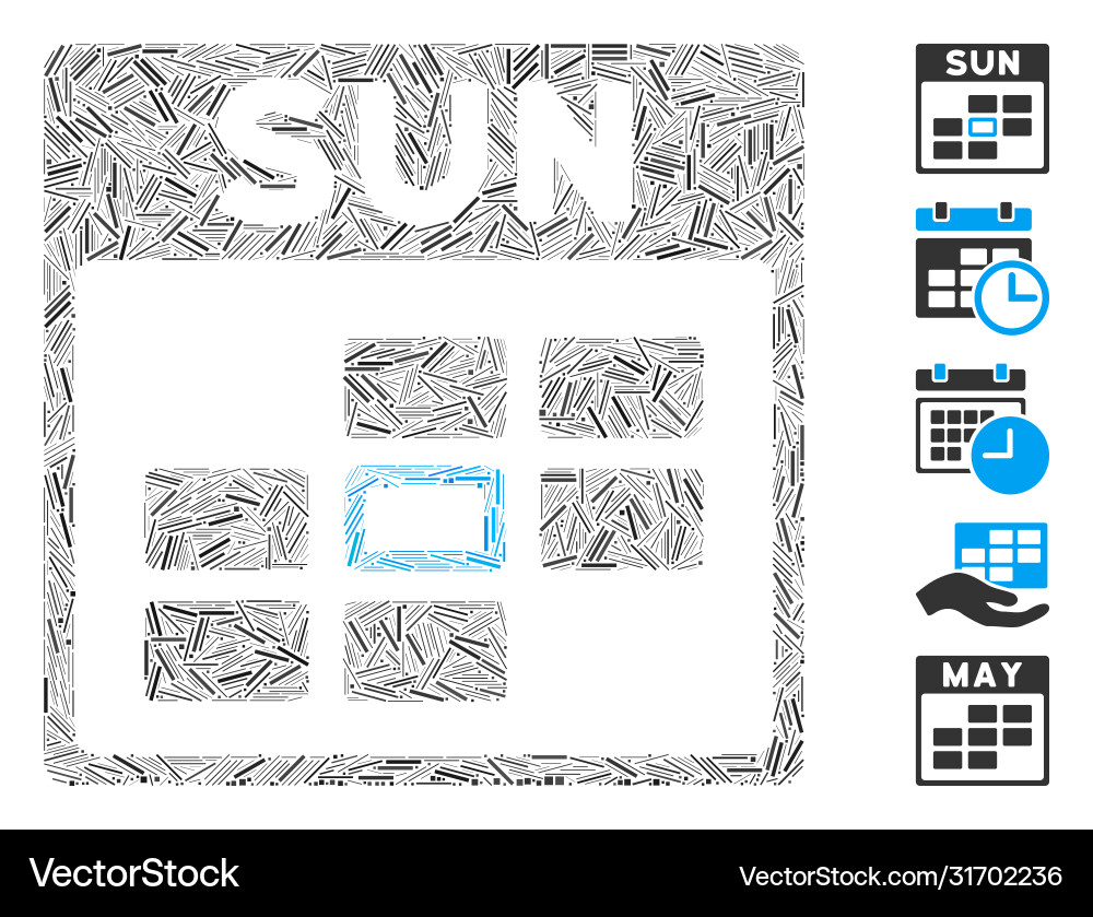 Hatch mosaic sunday calendar grid icon Royalty Free Vector