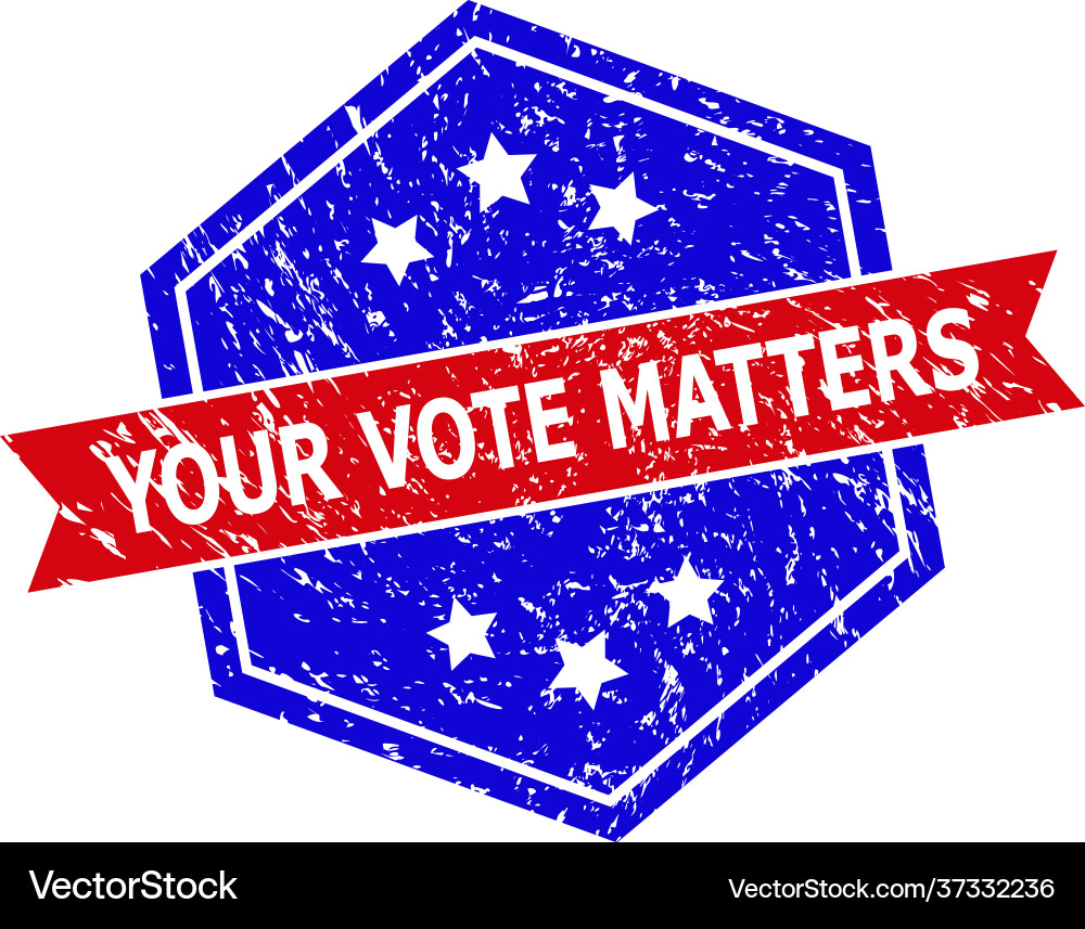 Hexagon bicolor your vote matters stamp seal Vector Image