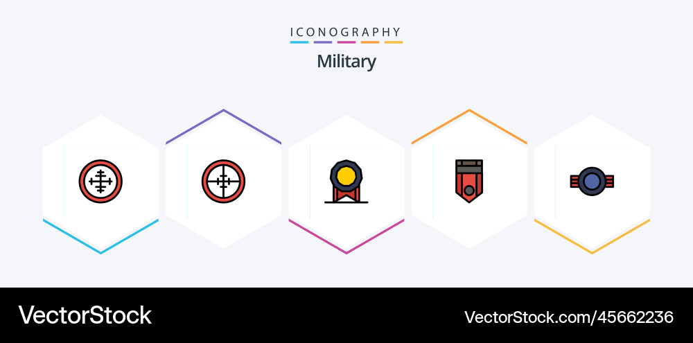Military 25 filledline icon pack including rank Vector Image