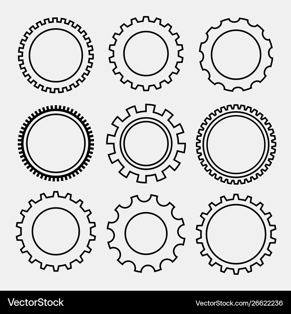 Set line style gear symbols Royalty Free Vector Image