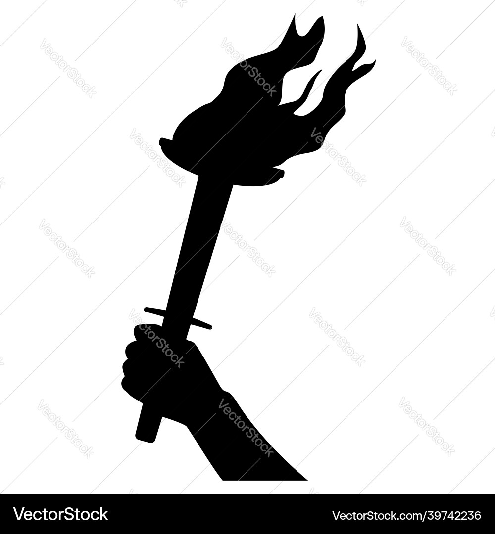 Torch in hand silhouette isolated on white Vector Image