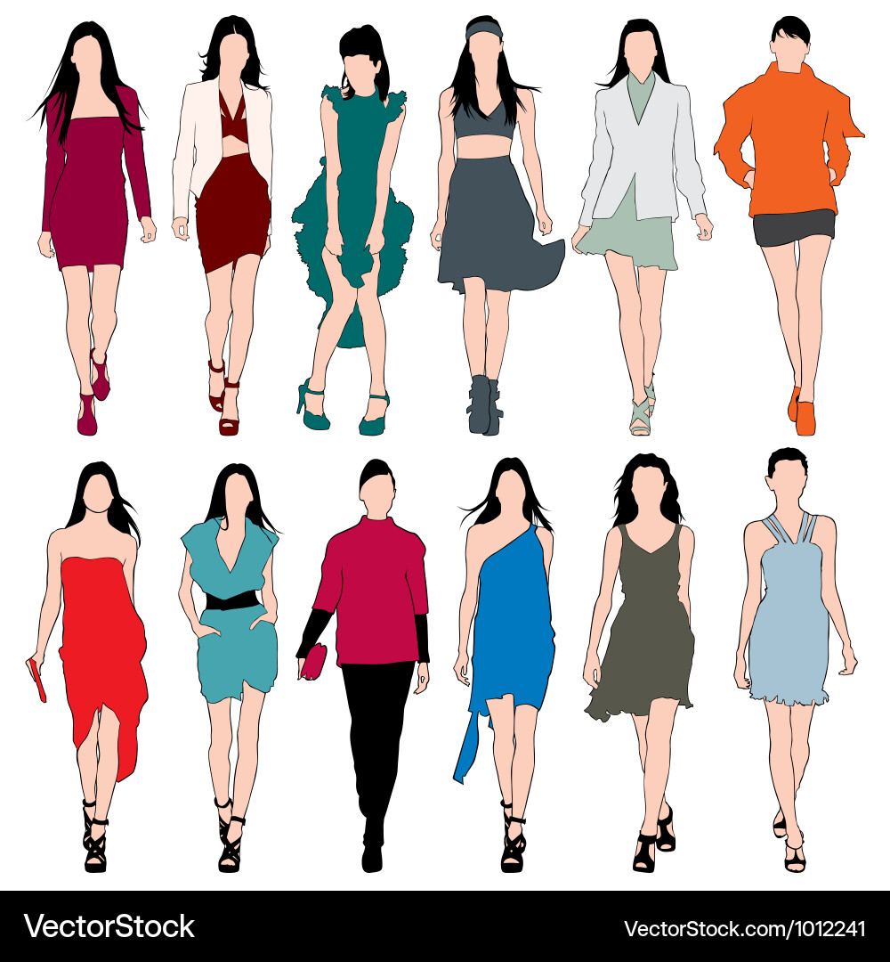 12 fashion models silhouettes set Royalty Free Vector Image