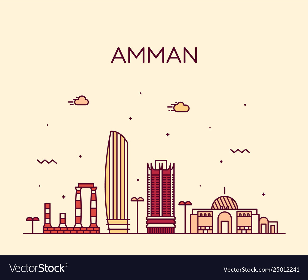 Amman skyline jordan big city linear style Vector Image Amman skyline jordan big city linear style Vector Image
