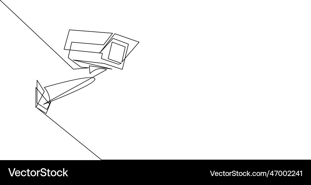 Continuous one line drawing of cctv with a box Vector Image