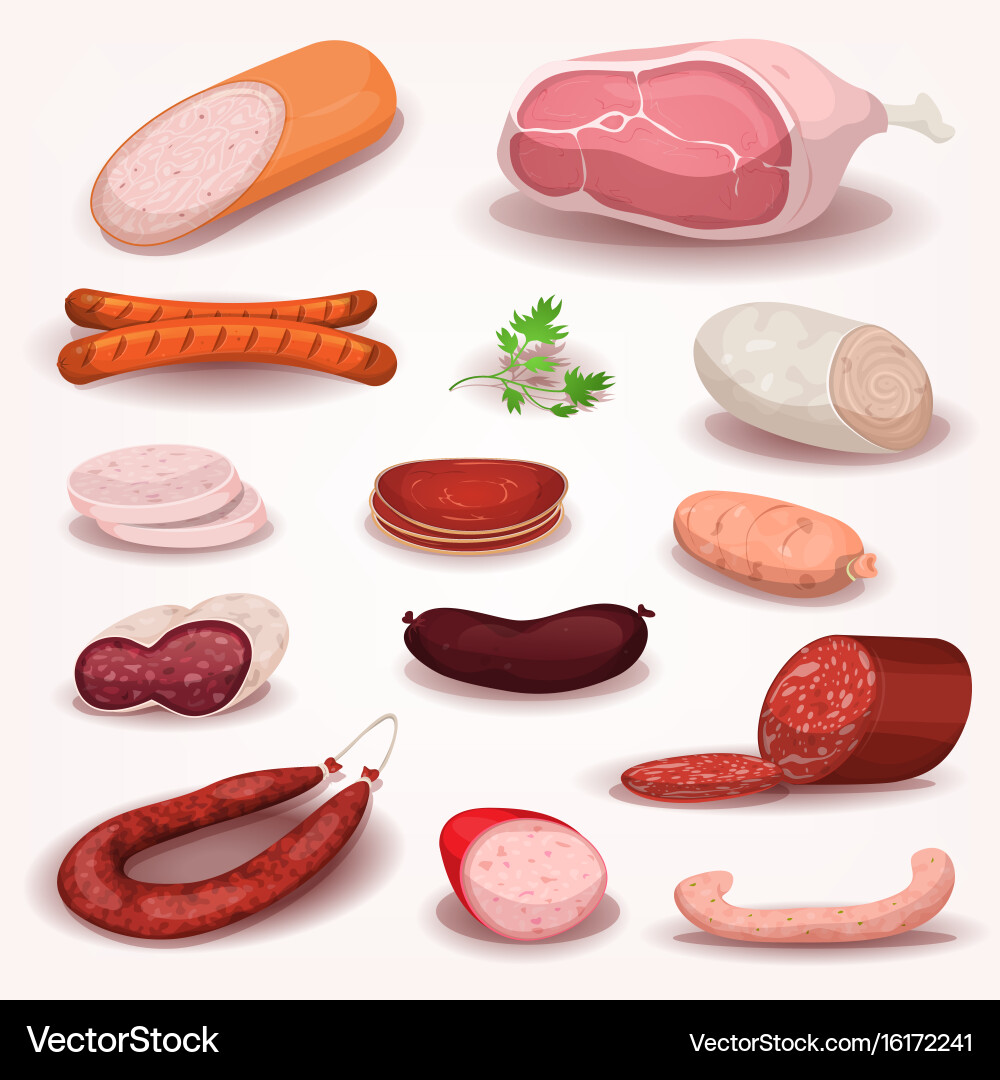 Delicatessen and butchery meat set Royalty Free Vector Image