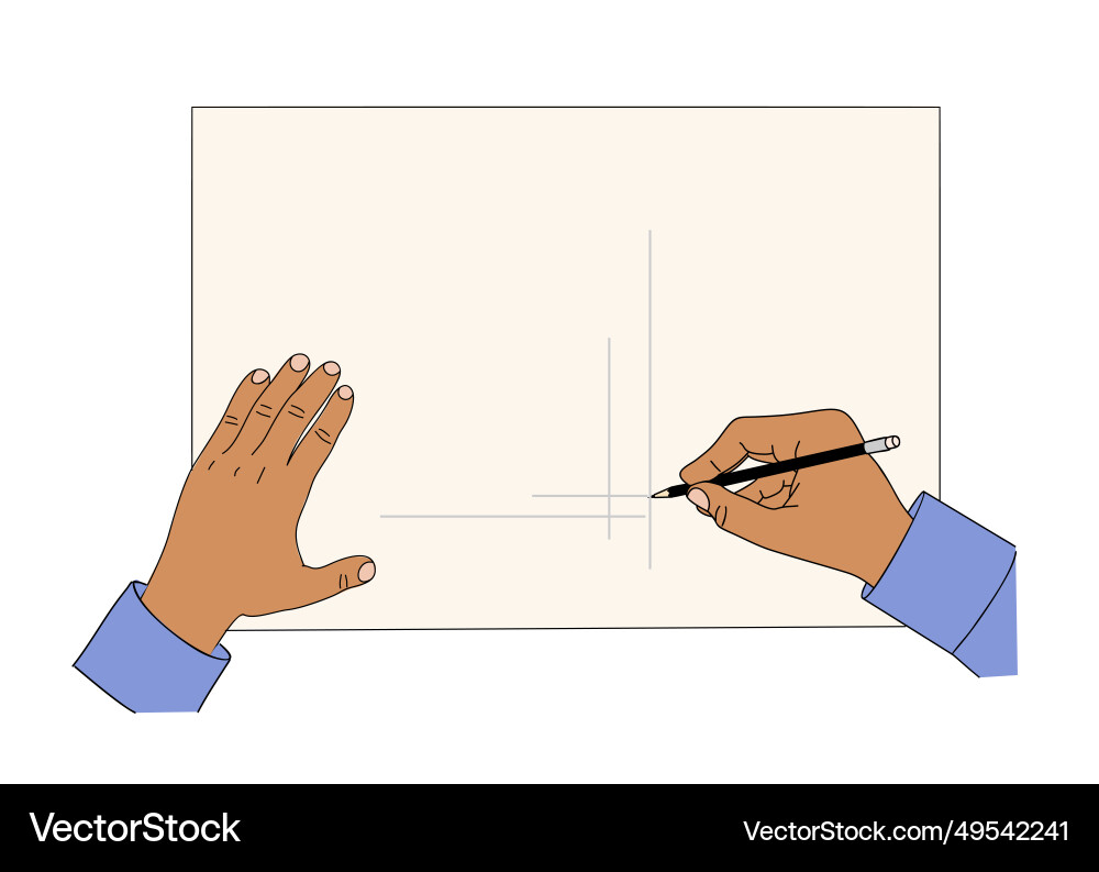 Hands draw on blank paper with pencil Royalty Free Vector