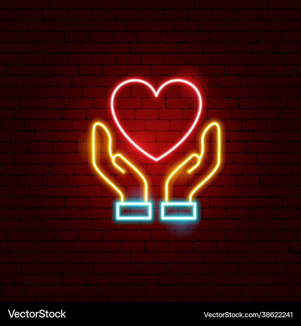 Hands holding heart neon sign Royalty Free Vector Image