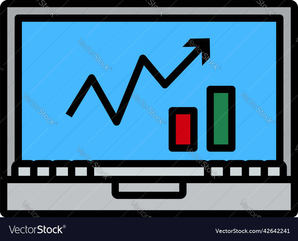 Icon of laptop with chart Royalty Free Vector Image