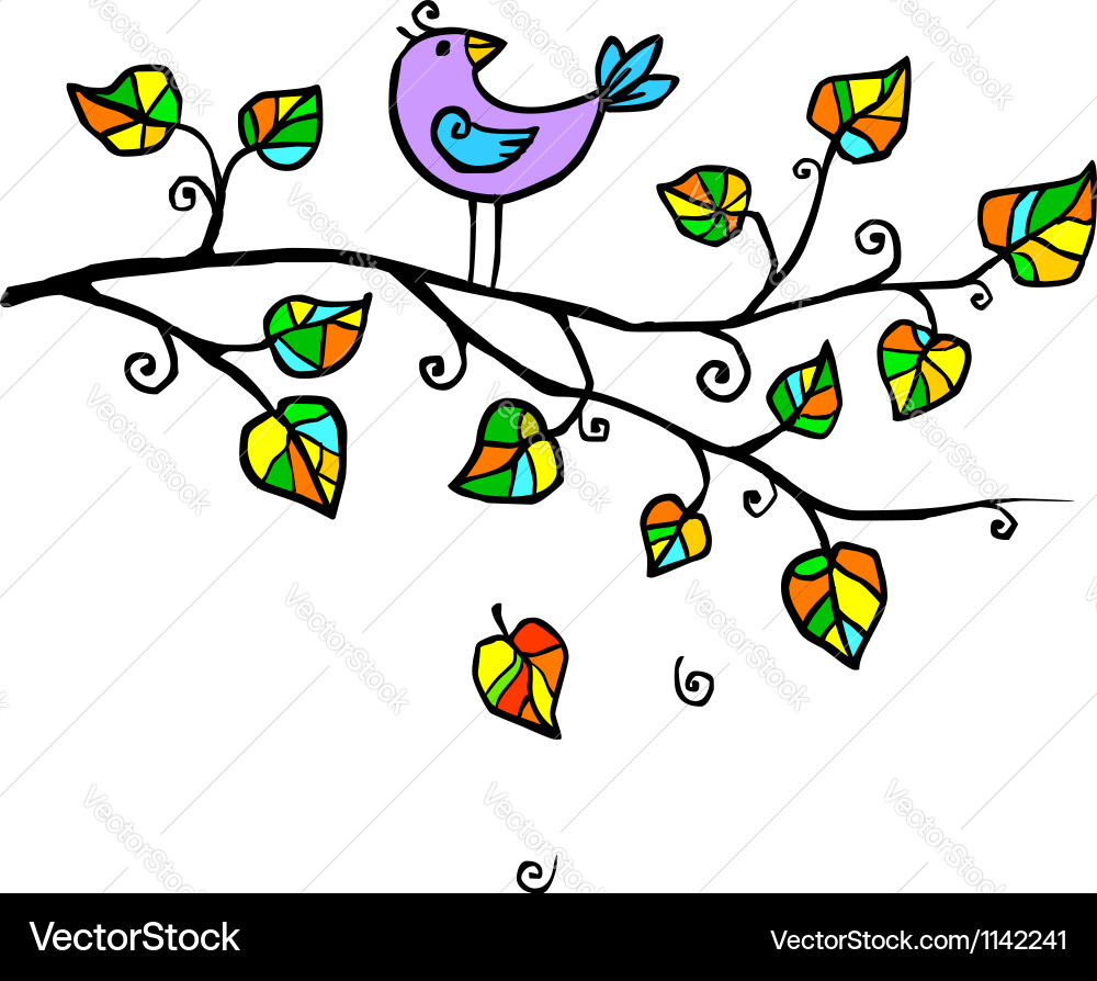 Little violet bird in leaves Royalty Free Vector Image