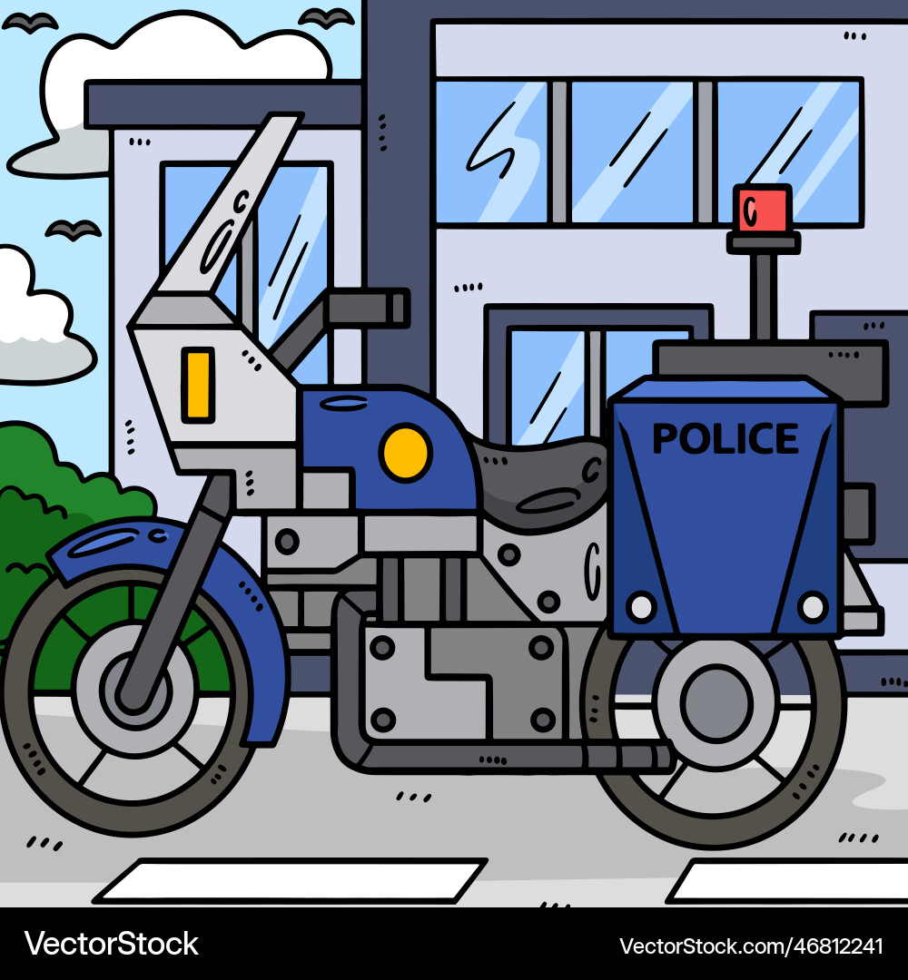 Police motorcycle colored cartoon Royalty Free Vector Image