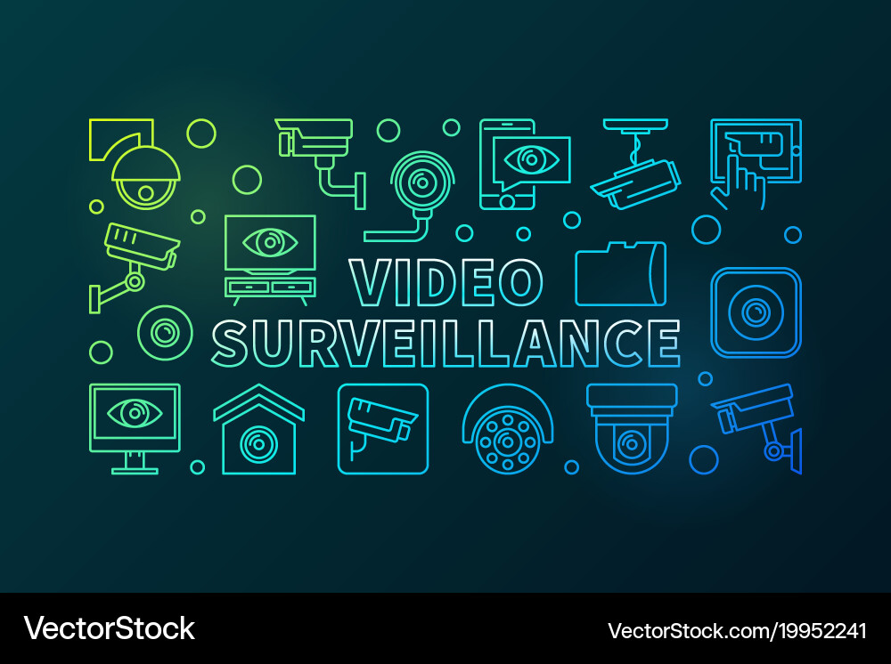 Video surveillance colored banner in line style Vector Image