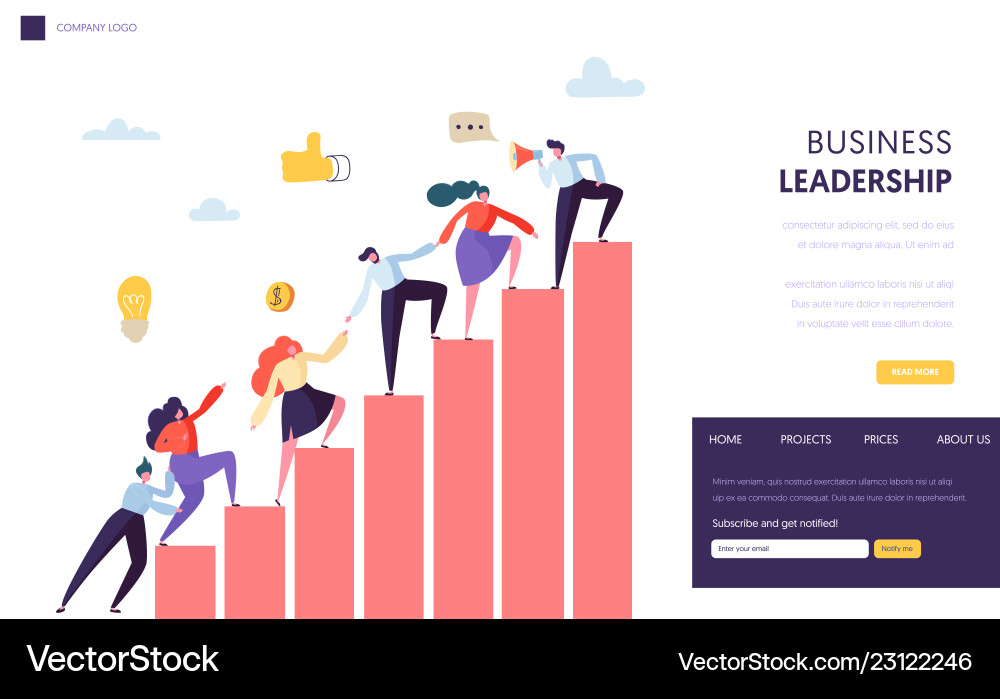 Business leader help team reaching up website Vector Image
