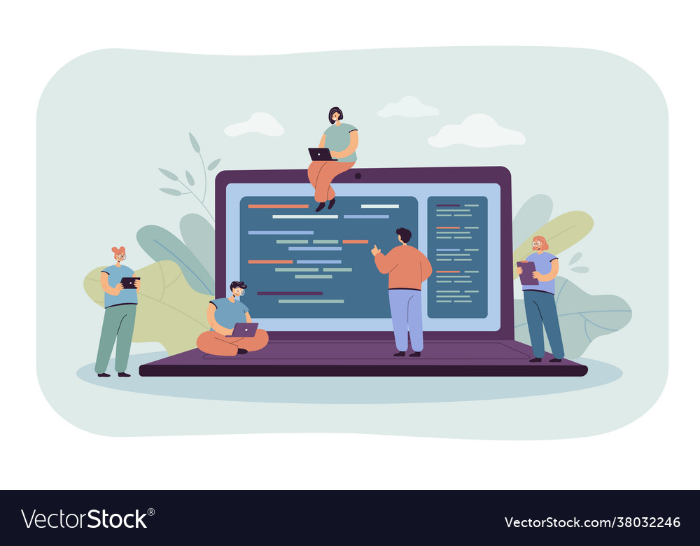 Cartoon tiny young programmers and coders working Vector Image Cartoon tiny young programmers and coders working Vector Image