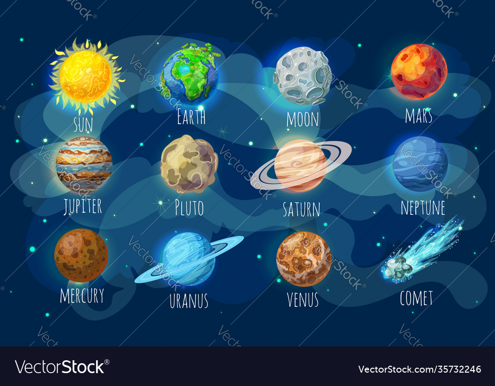 Colorful space elements set Royalty Free Vector Image
