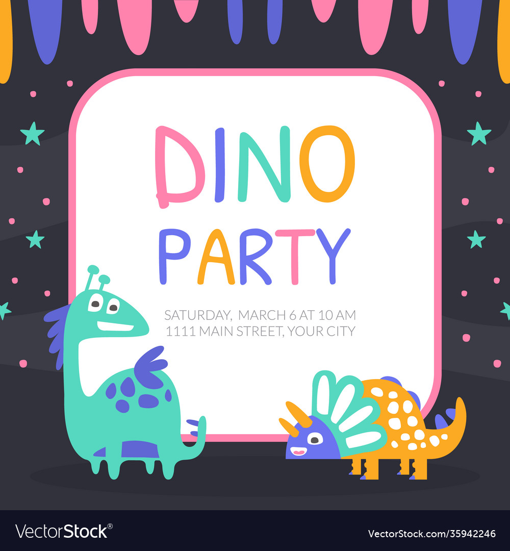 Dino party banner with space for text poster Vector Image
