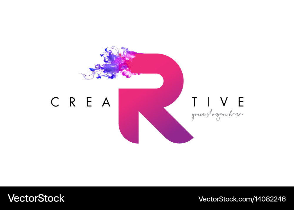 R letter logo design with ink cloud flowing Vector Image