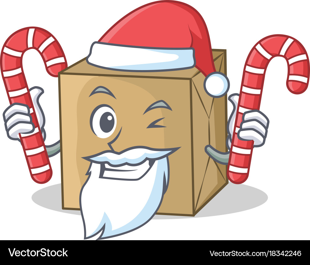 Santa with candy cardboard character character Vector Image