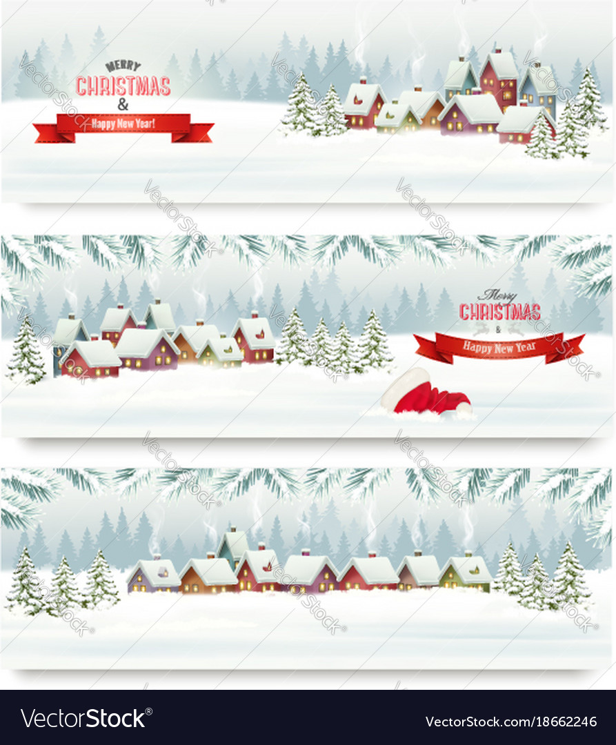 Three holiday christmas banners with a winter Vector Image