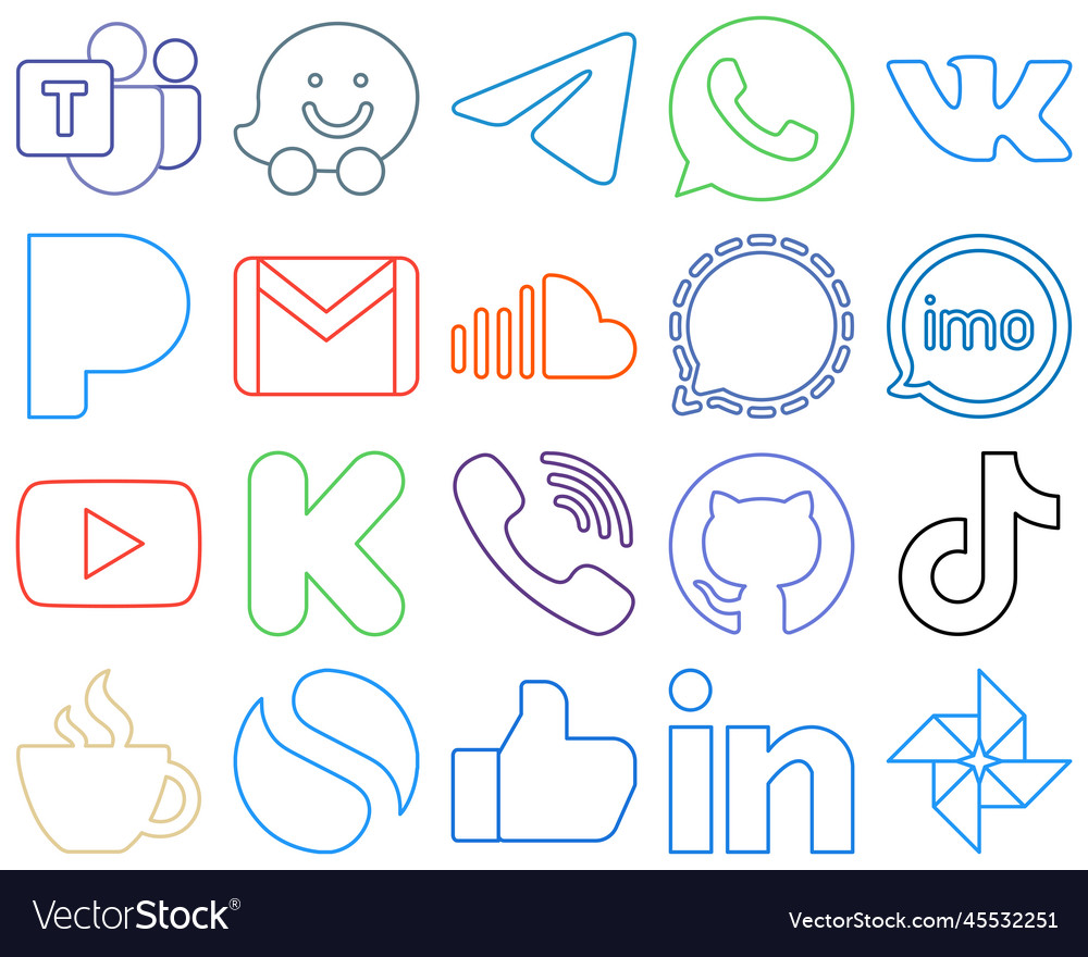 20 professional colourful outline social media Vector Image 20 professional colourful outline social media Vector Image