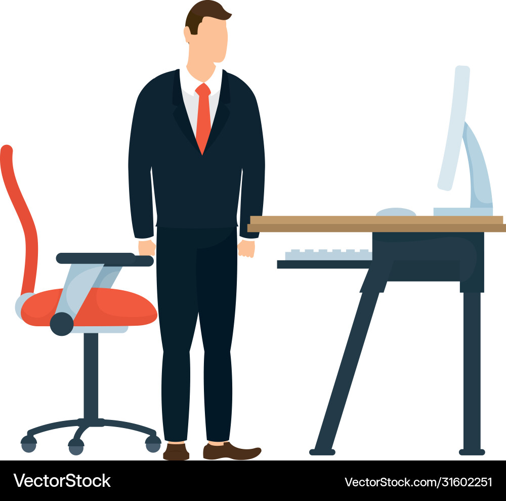 Businessman avatar with computer and desk Vector Image