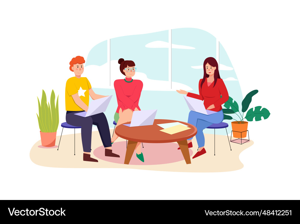 Female intern is giving a presentation about her Vector Image