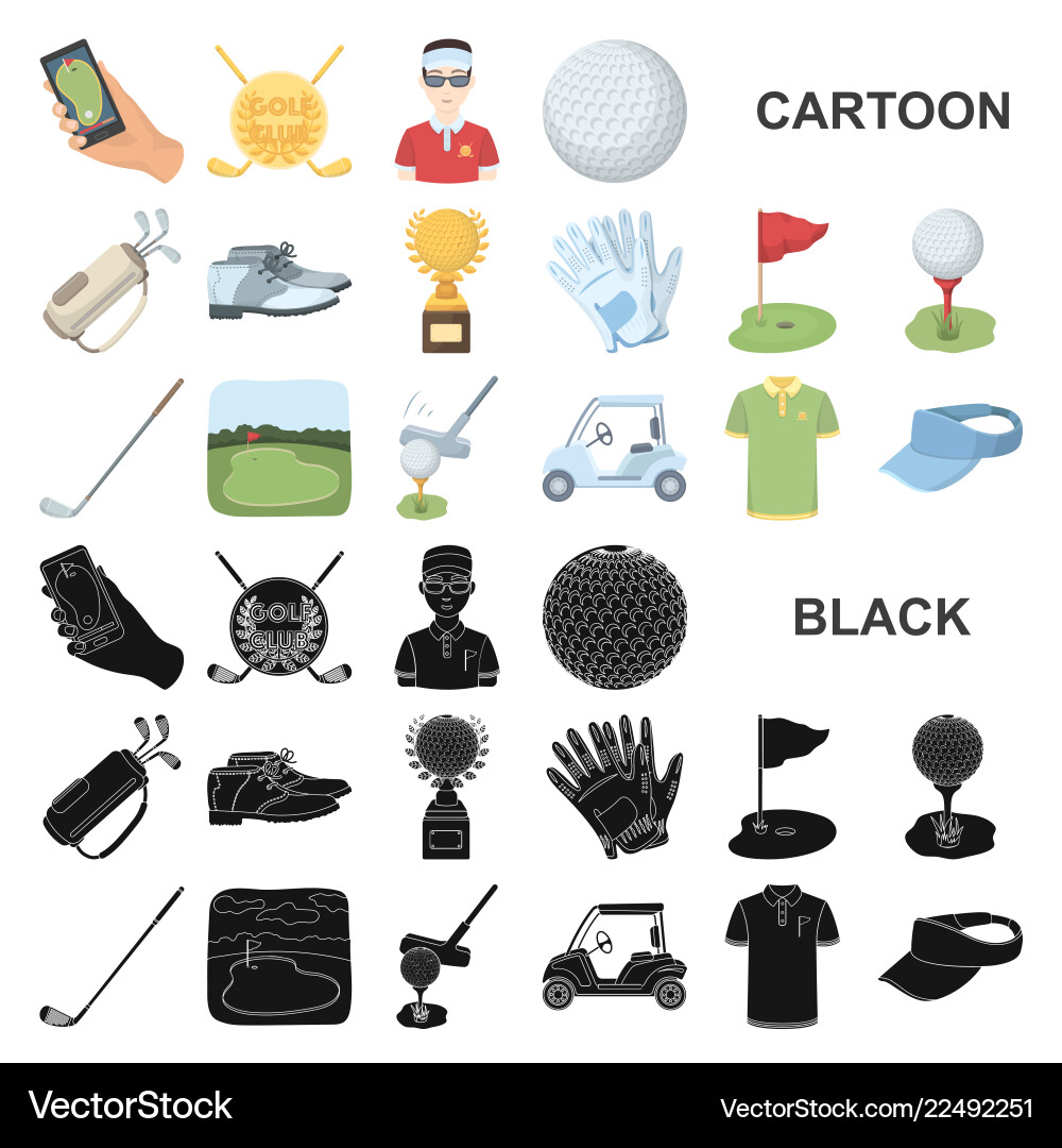 Golf and attributes cartoon icons in set Vector Image