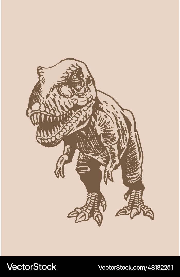 Graphical angry dinosaur on sepia background Vector Image