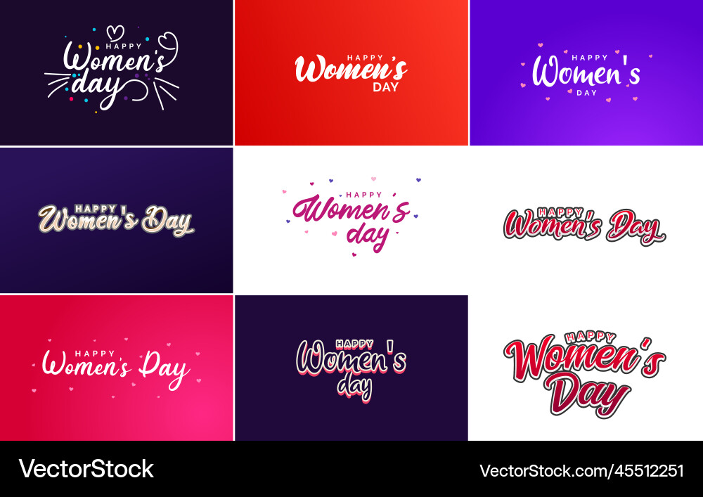 March 8 typographic design set with happy womens Vector Image