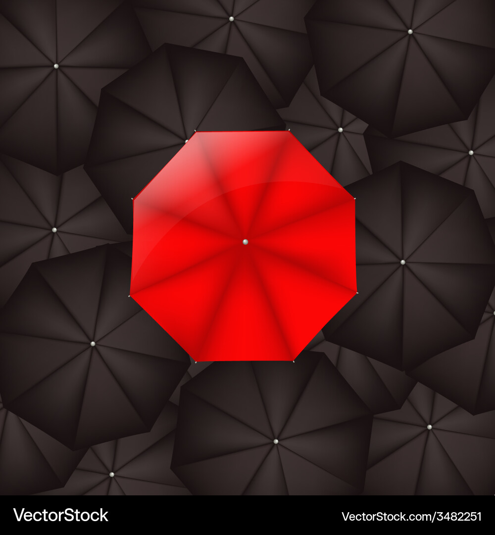 Red umbrella against black umbrellas Royalty Free Vector
