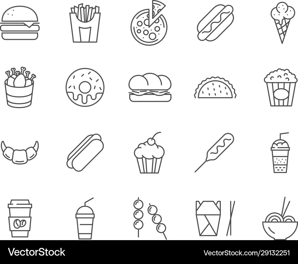 Set fast food line icons Royalty Free Vector Image