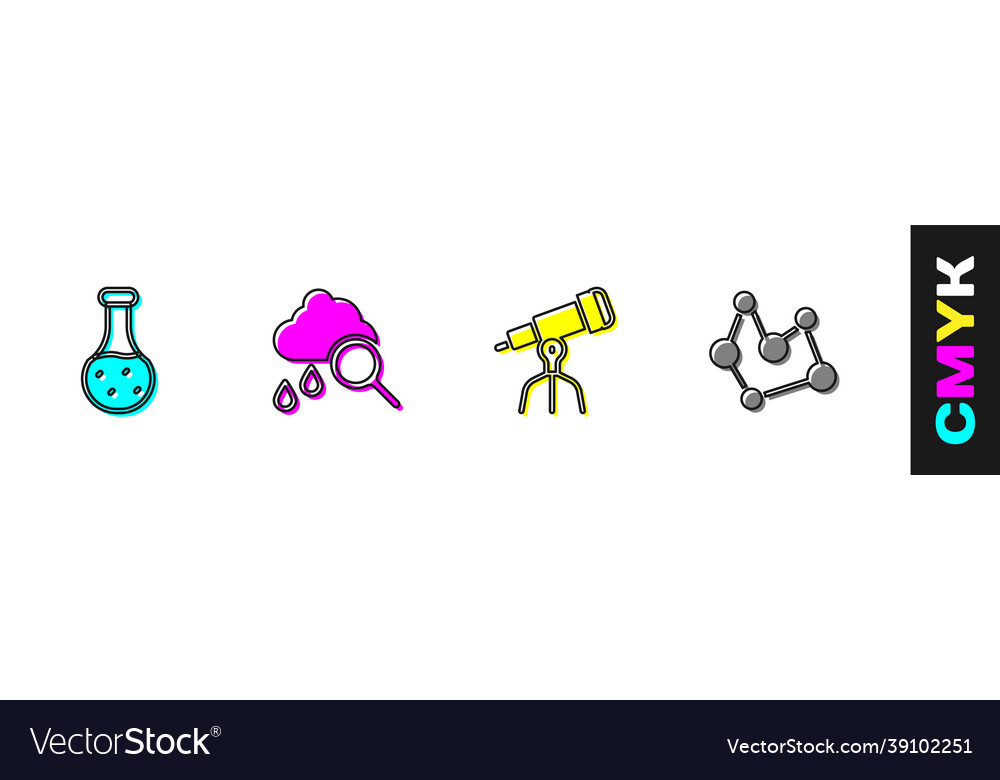 Set test tube cloud with rain telescope Royalty Free Vector