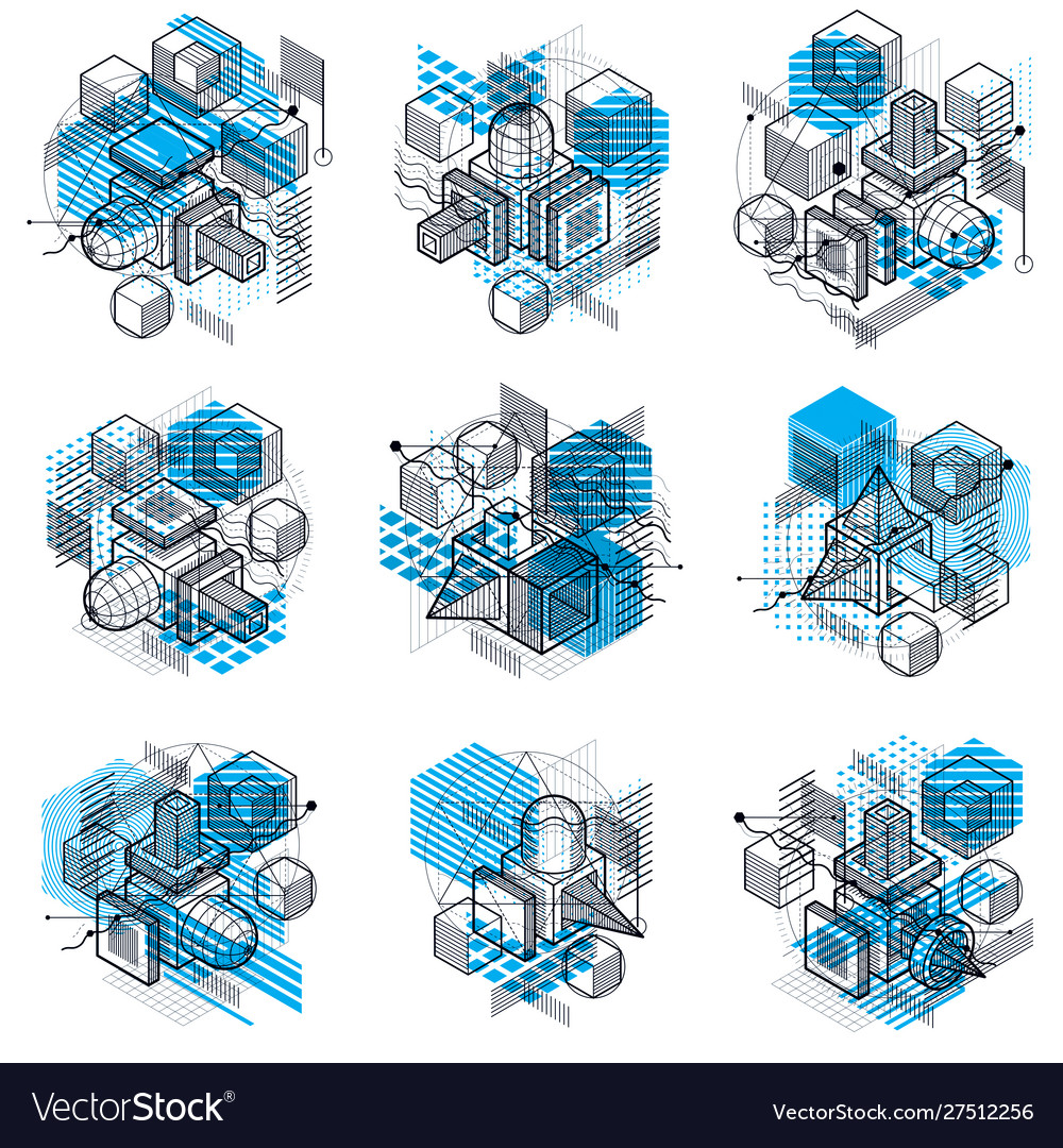 Abstract designs with 3d linear mesh shapes Vector Image