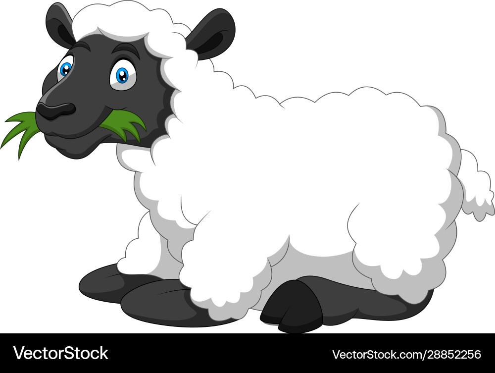 Cartoon funny sheep eating a grass Royalty Free Vector Image