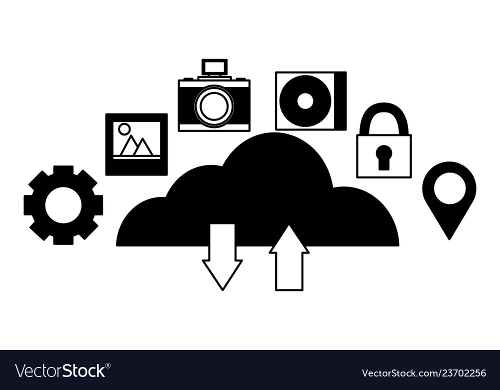 Cloud computing upload download data Royalty Free Vector