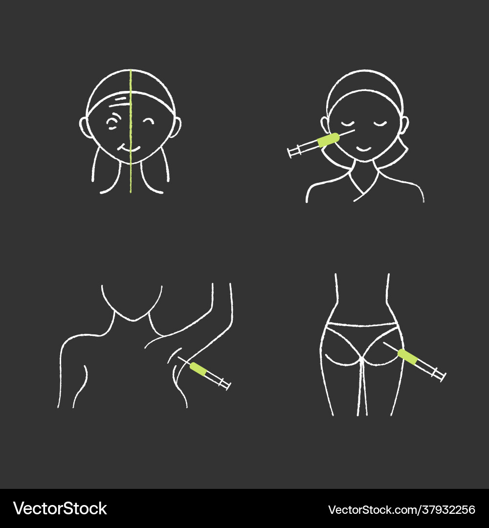 Cosmetic injection chalk icons set Royalty Free Vector Image