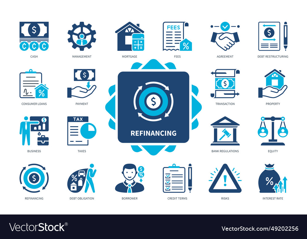 Refinancing solid icon set Royalty Free Vector Image