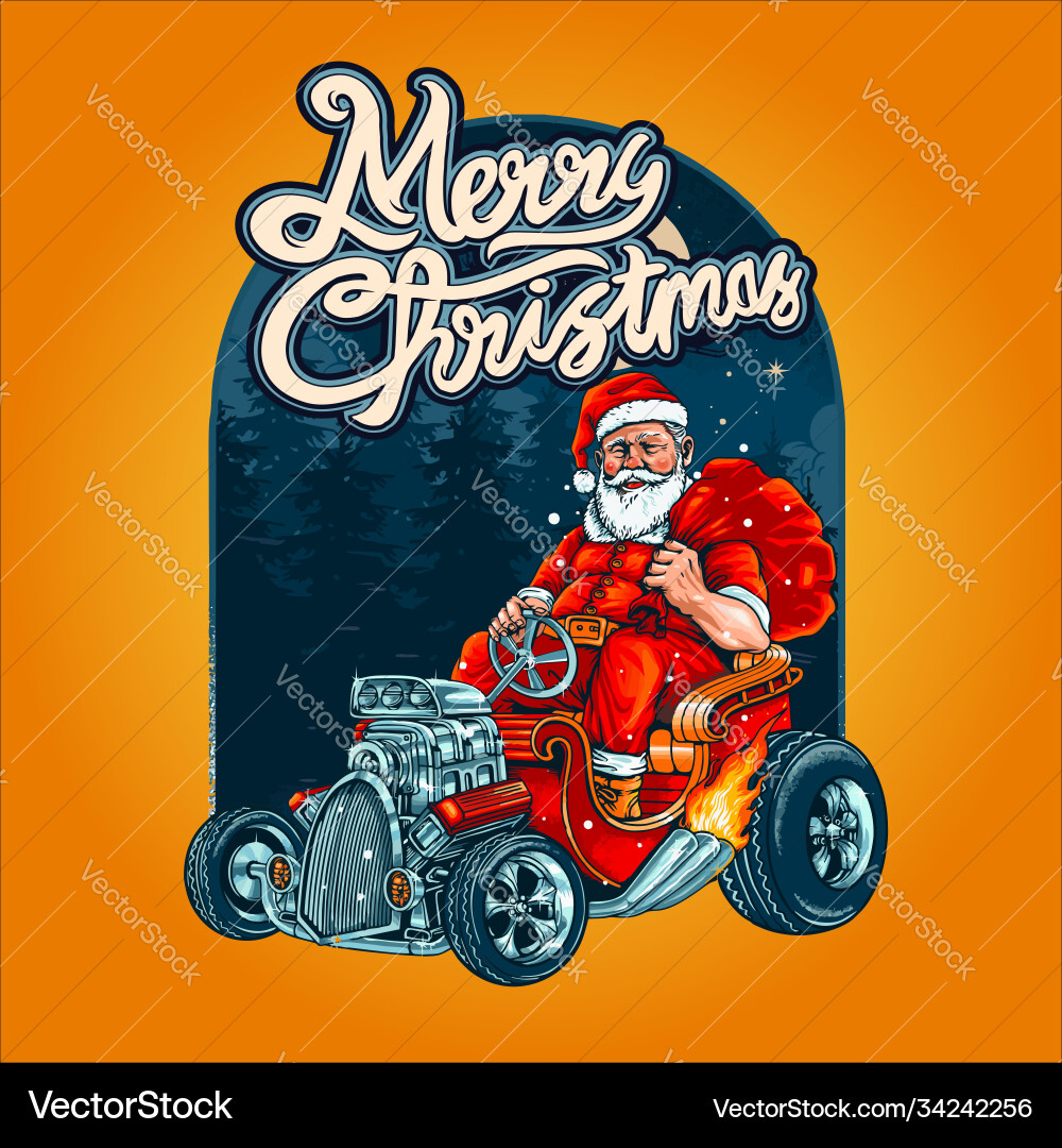 Santa claus hot rod with background Royalty Free Vector