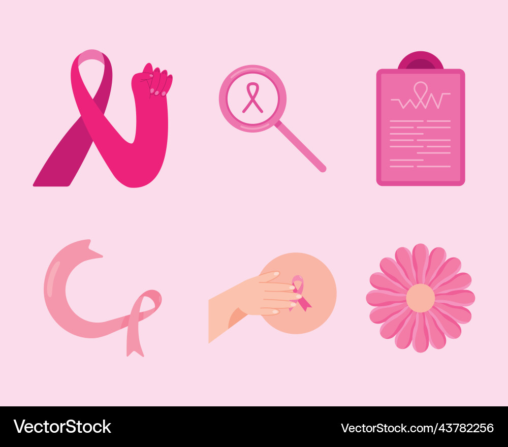 Six breast cancer icons Royalty Free Vector Image