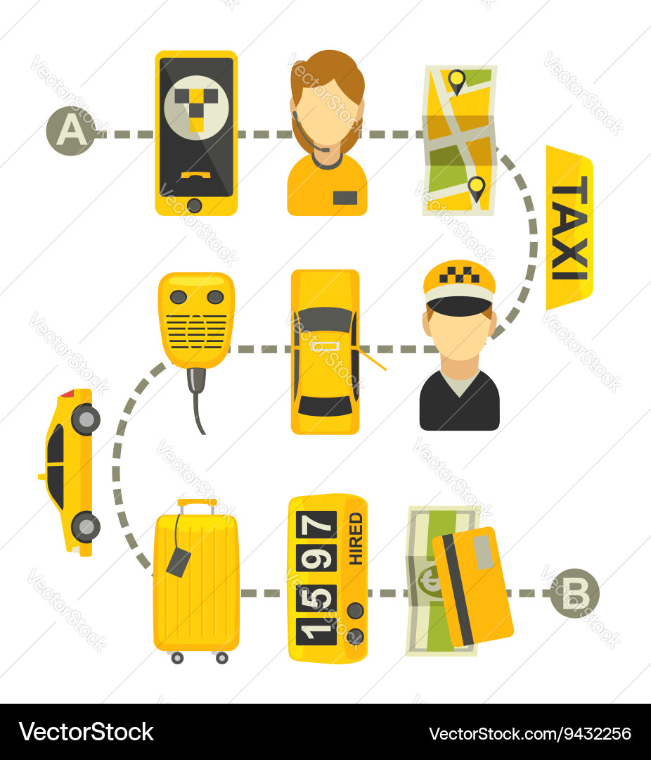 Taxi drive service isolated flat Royalty Free Vector Image