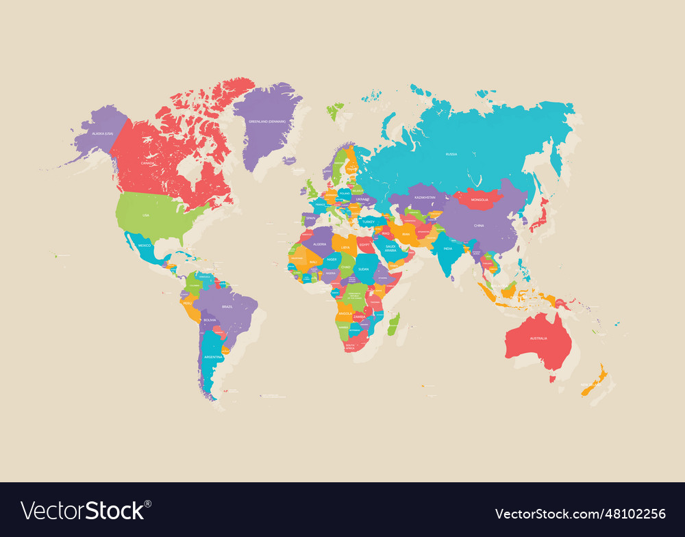 World political earth map in retro color palette Vector Image