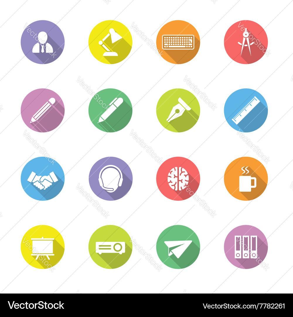 Colorful flat icon set 8 on circle with long shado