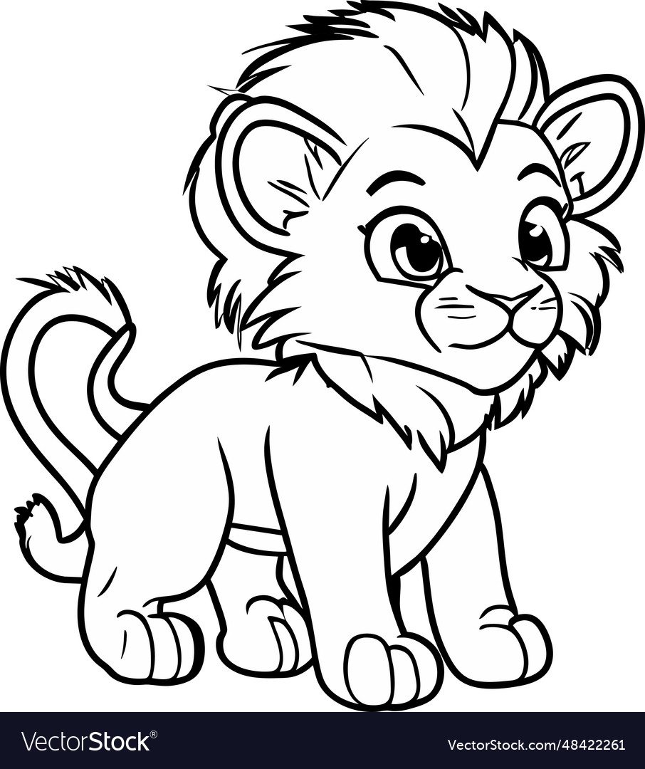 Coloring pages animals cute lion stands and smiles