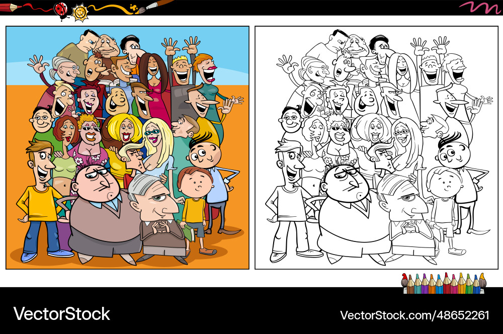 Crowd of funny comic people characters group Vector Image