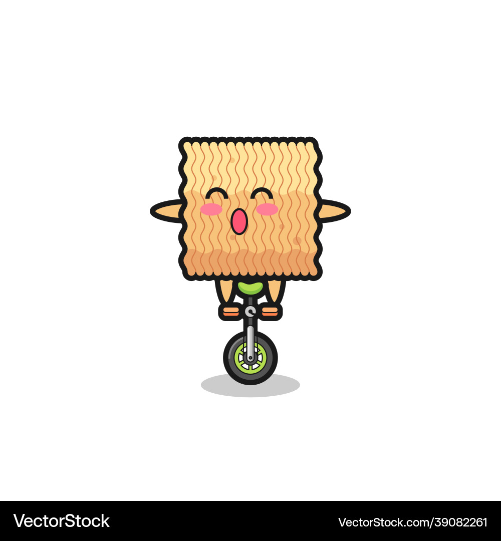 Cute raw instant noodle character is riding Vector Image