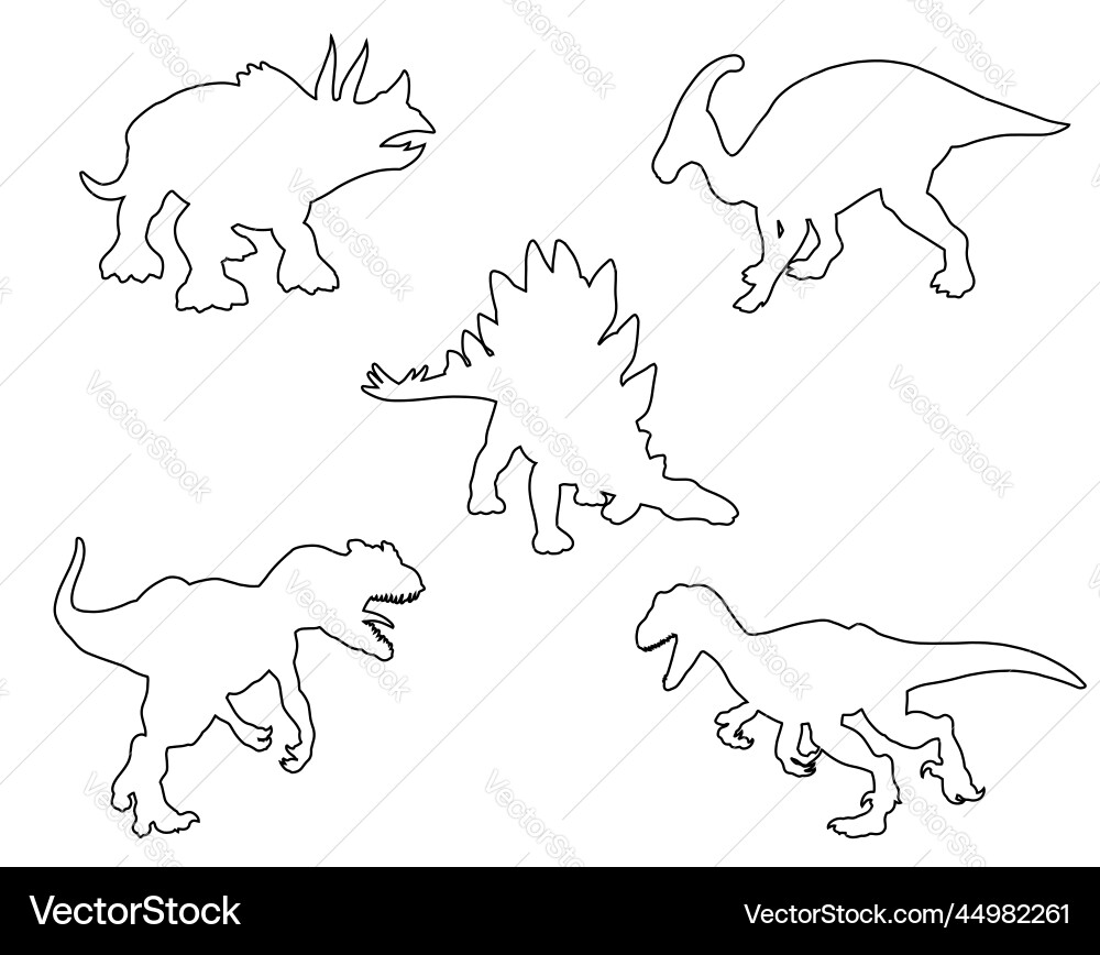 Dinosaur set stroke line collection for children Vector Image
