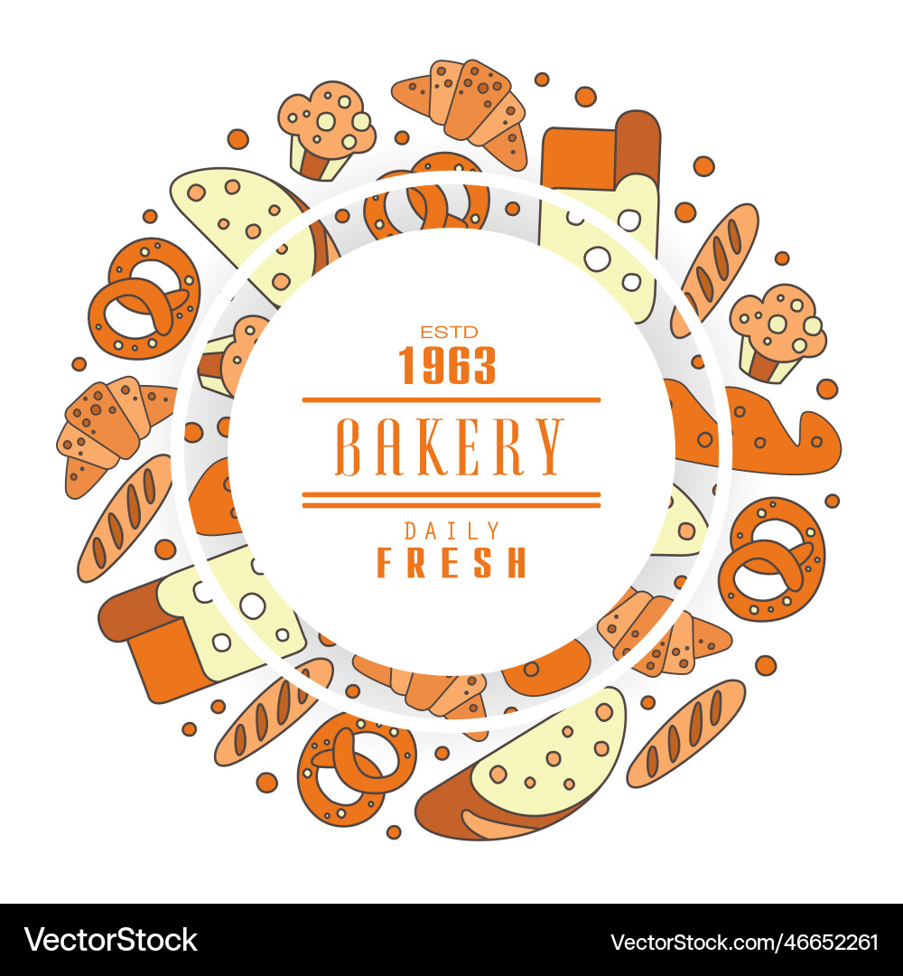 Fresh bread and bakery product arranged in circle Vector Image