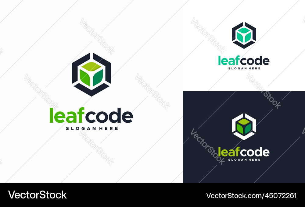 Green code leaf logo design programming Royalty Free Vector