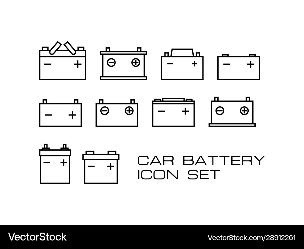 Icon set car battery in line style Royalty Free Vector Image