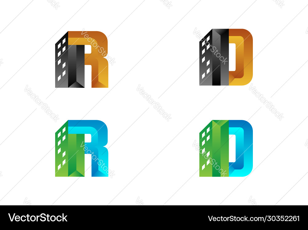 Letter r and d combined building logo Royalty Free Vector
