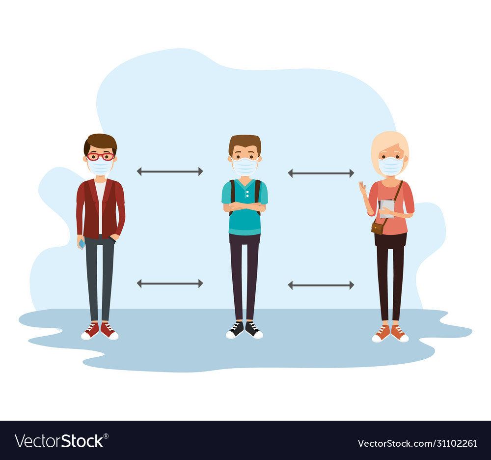 People using face masks with social distancing Vector Image